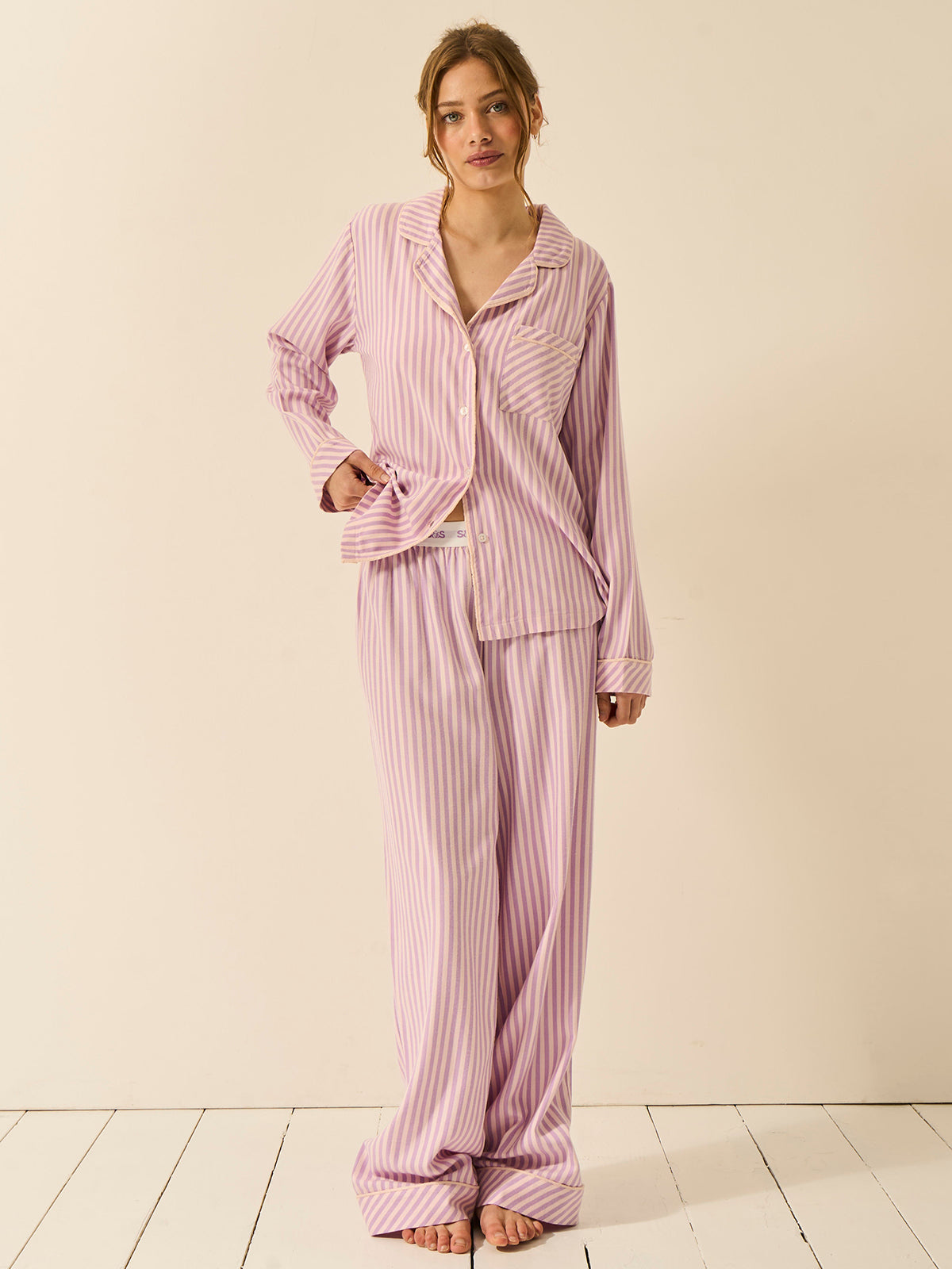 Soft Brushed Woven Pyjama Bottoms - Lavender Haze Stripe | TENCEL ...