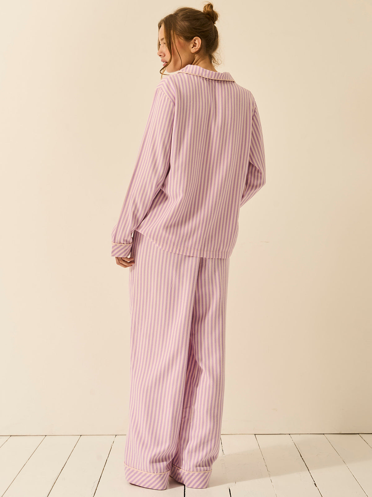 Soft Brushed Woven Pyjama Bottoms - Lavender Haze Stripe | TENCEL ...
