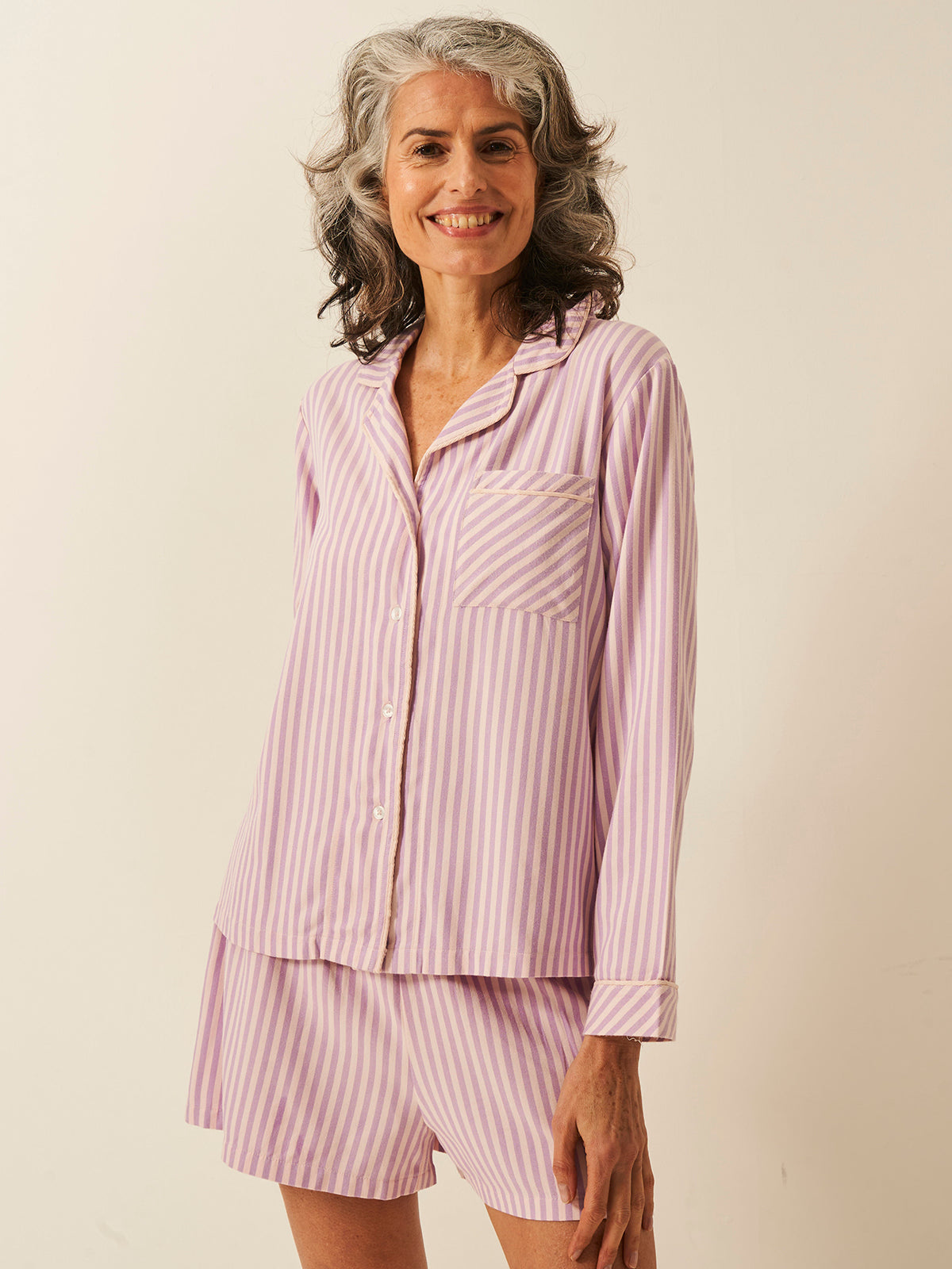 Soft Brushed Woven Pyjama Top - Lavender Haze Stripe | TENCEL™ Sleep ...