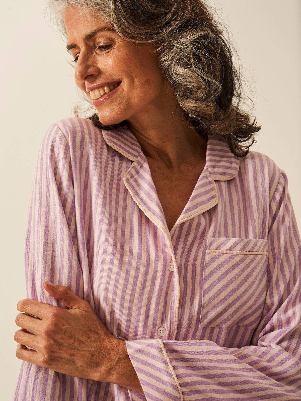 Soft Brushed Woven Pyjama Top - Lavender Haze Stripe | TENCEL™ Sleep ...