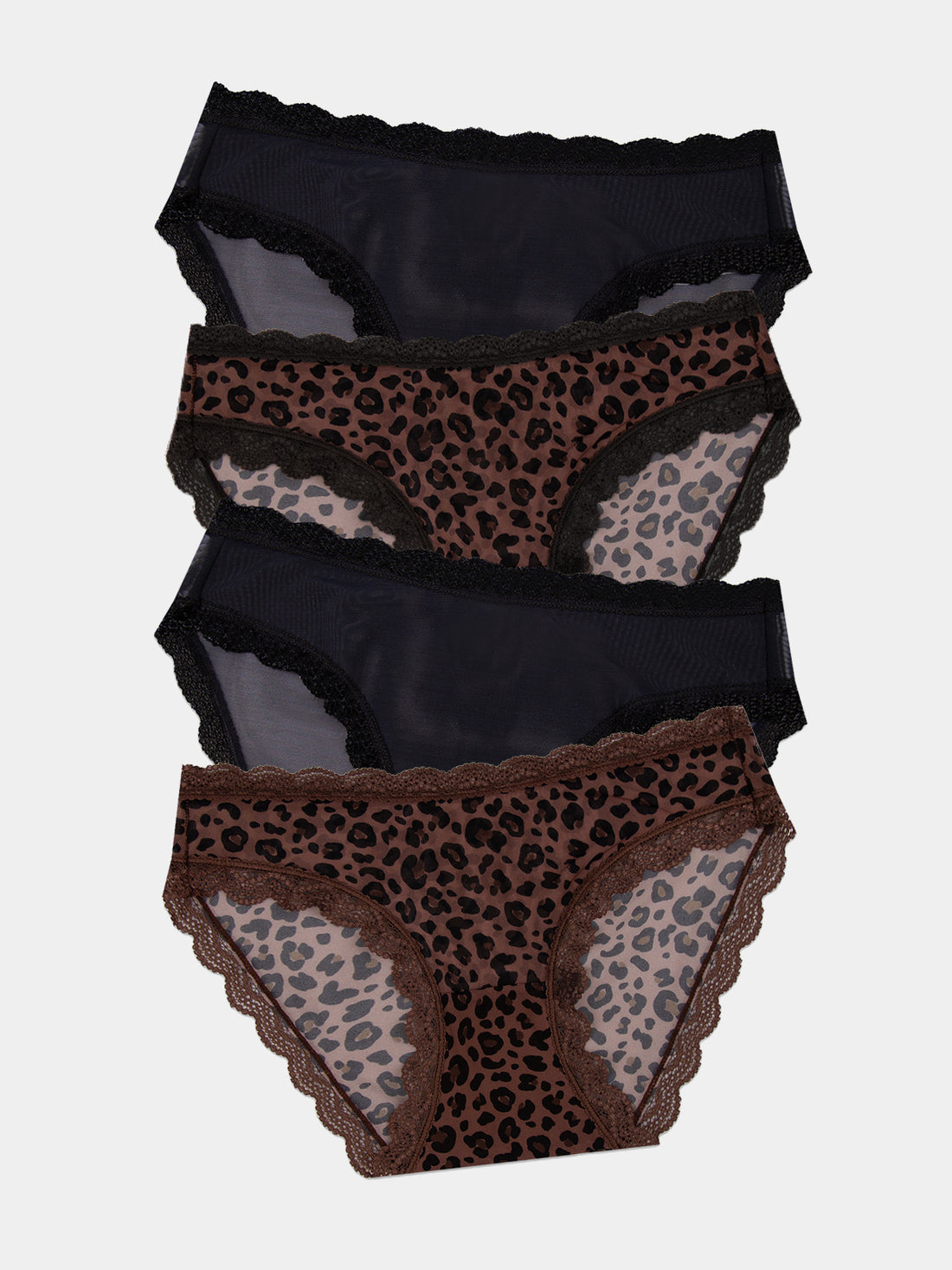 Mesh Original Knicker Four Pack - Black & Leopard | Sustainable TENCEL ...